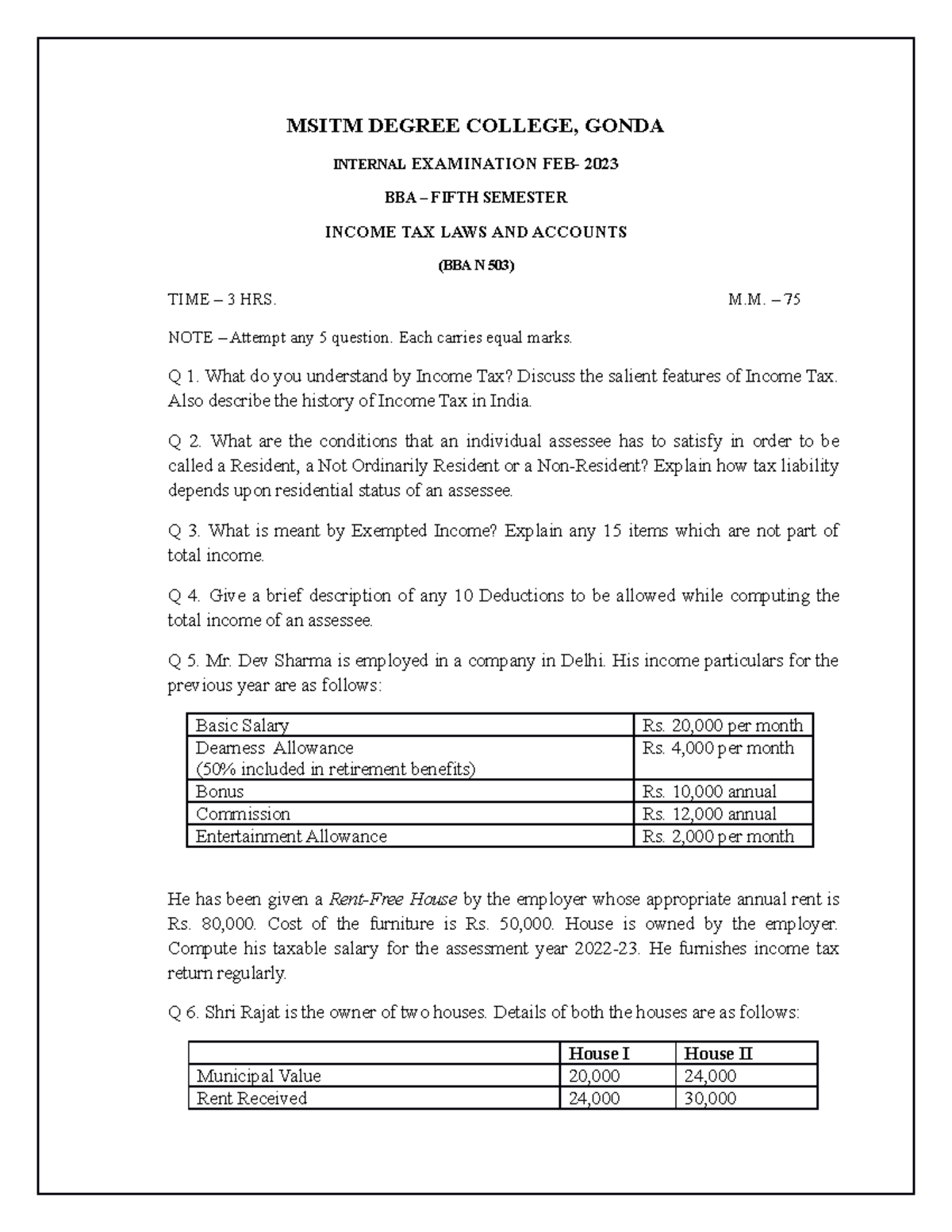 Income TAX LAWS AND Accounts - MSITM DEGREE COLLEGE, GONDA INTERNAL ...