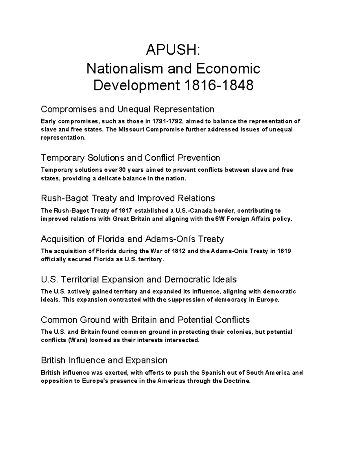 Apush Notes Nationalism and Economic Development Part2 - APUSH ...