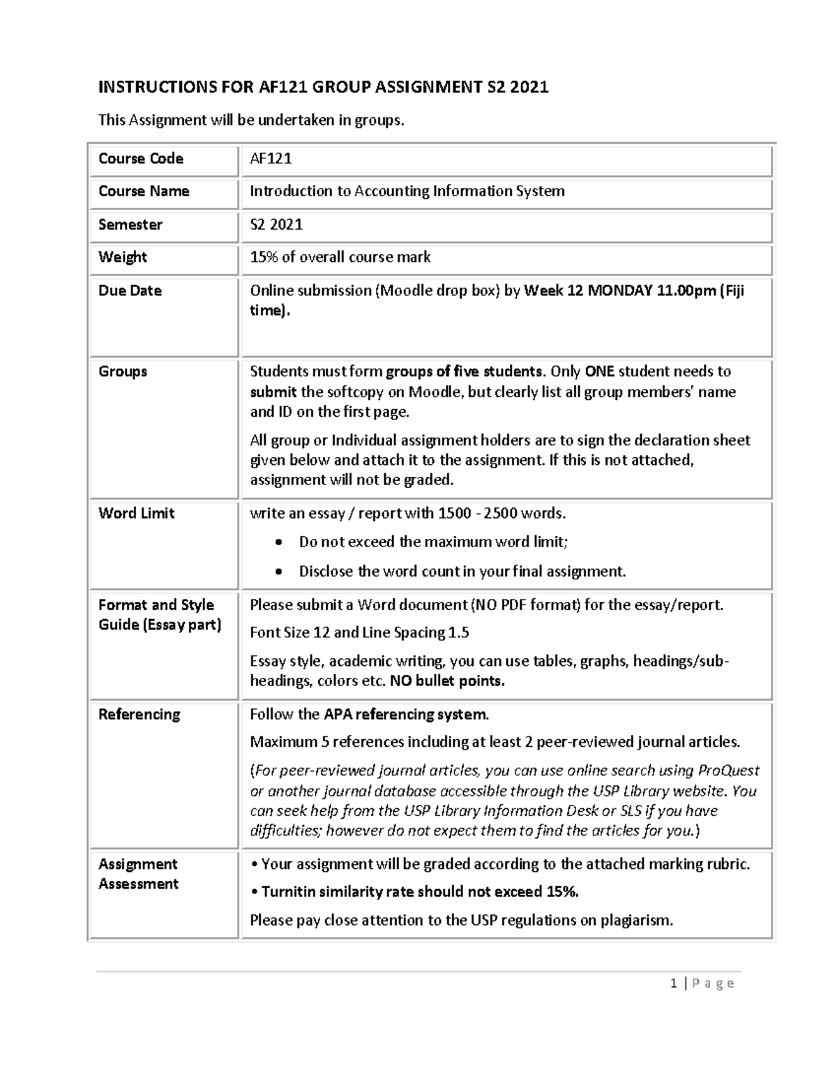 AF121 Assignment S2 2021.doc - Introduction to Accounting Information ...