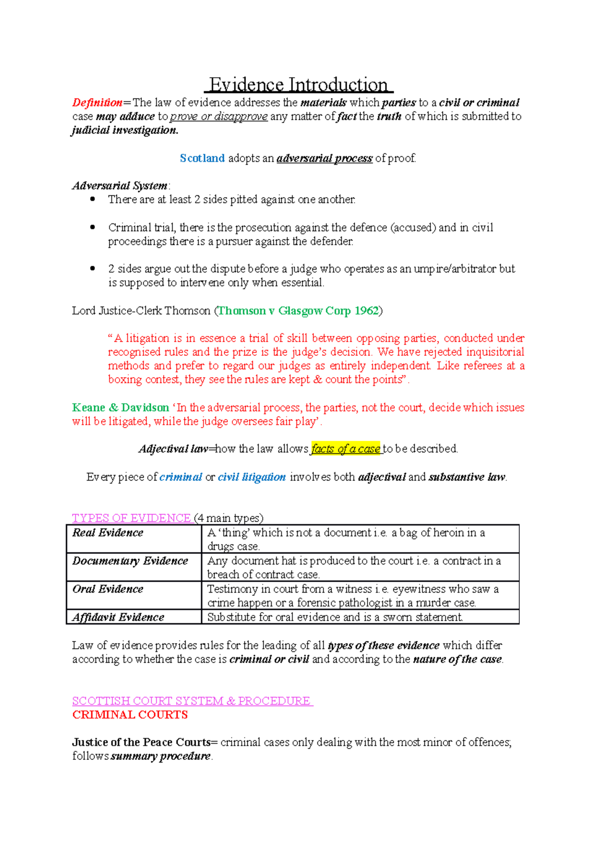 Key Evidential Concepts - Evidence Introduction Definition = The law of ...