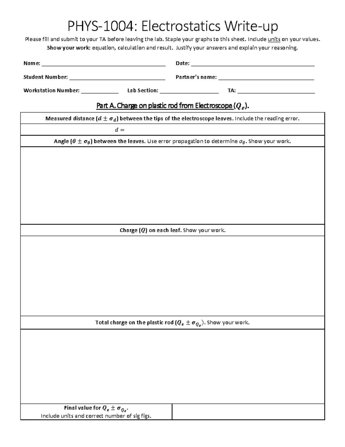 Electrostatics Write-Up - PHYS-1004: Electrostatics Write-up Please ...