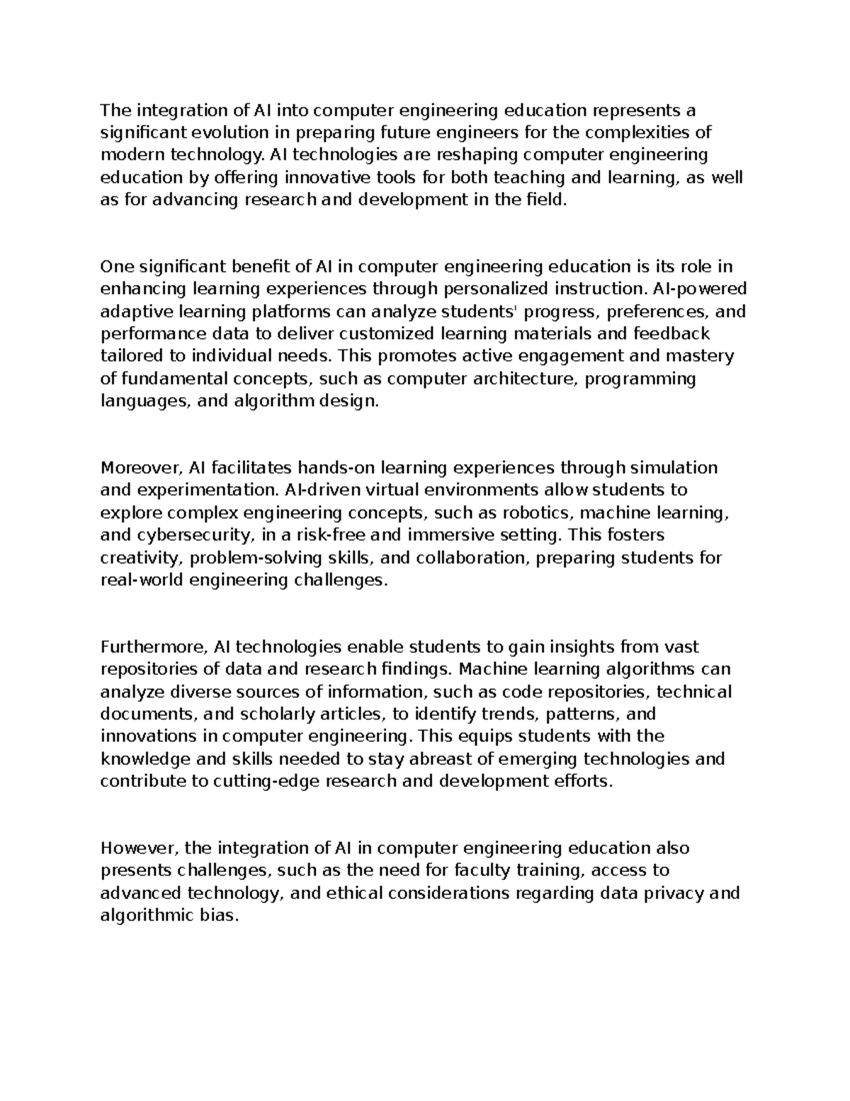 The integration of AI into computer engineering education represents a ...