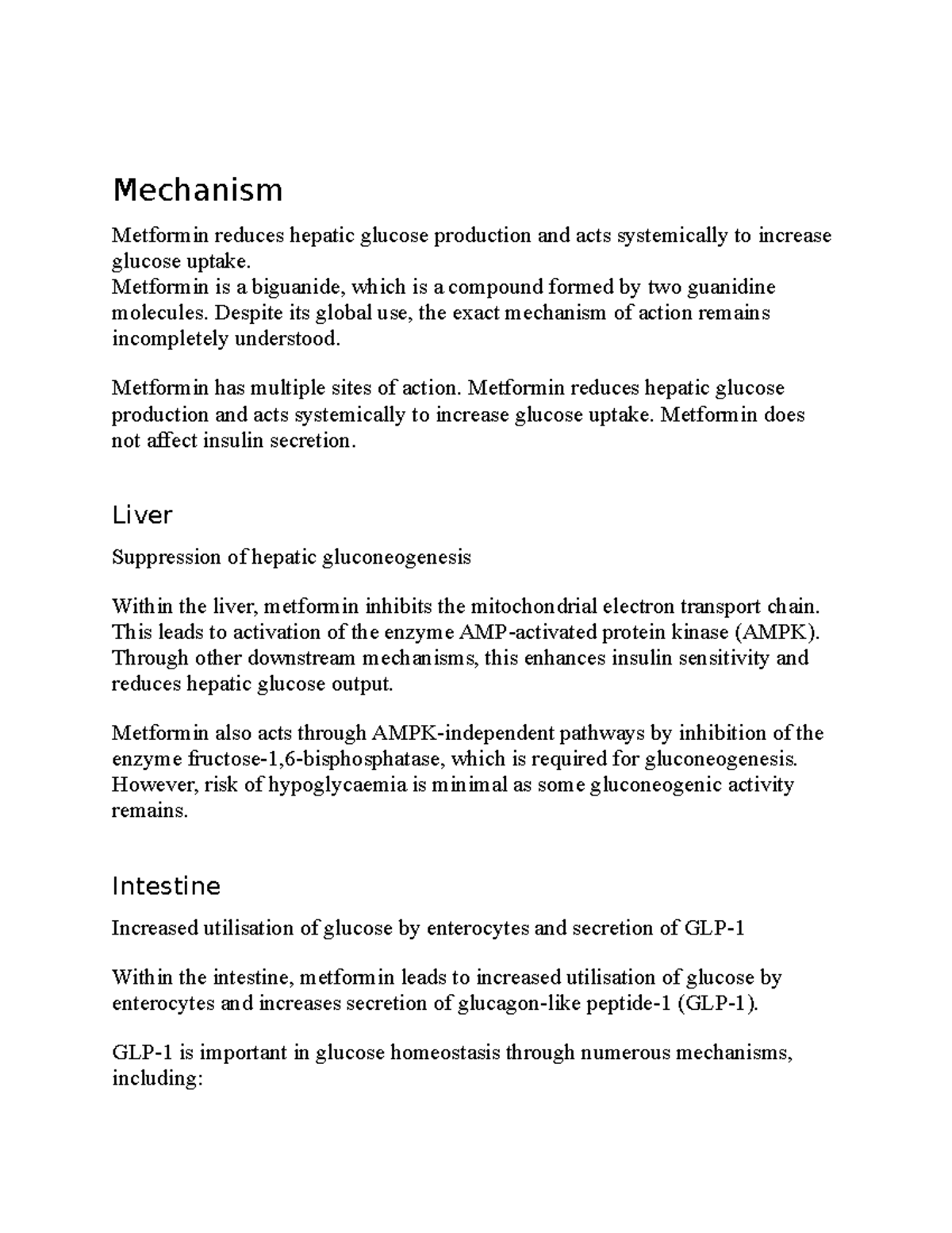 Mechanism of metformin - Mechanism Metformin reduces hepatic glucose ...