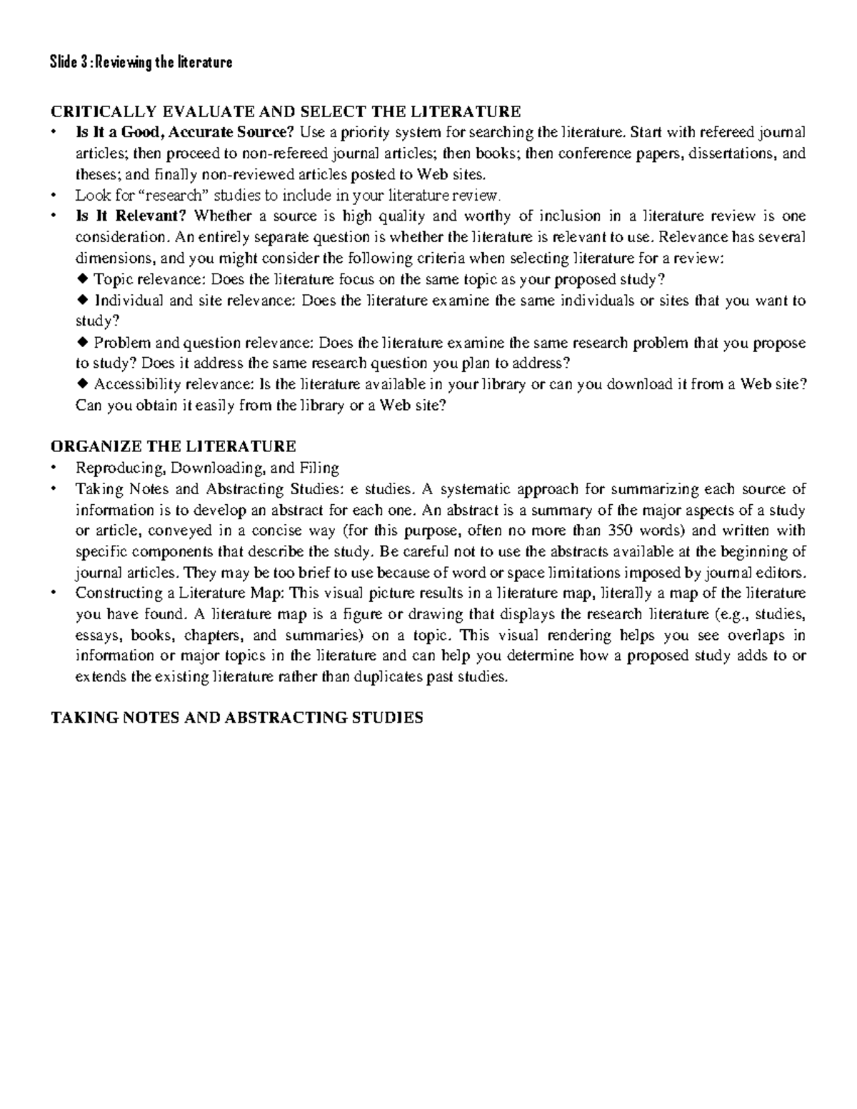 Reseach Hack 3 - Slide 3: Reviewing the literature CRITICALLY EVALUATE ...