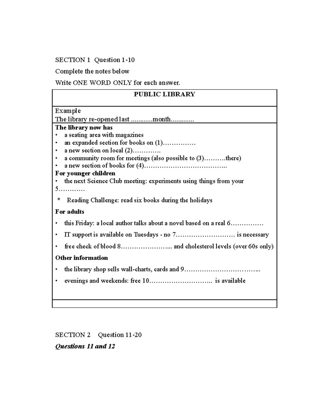 Section 1 Question 1 - SECTION 1 Question 1- Complete the notes below ...