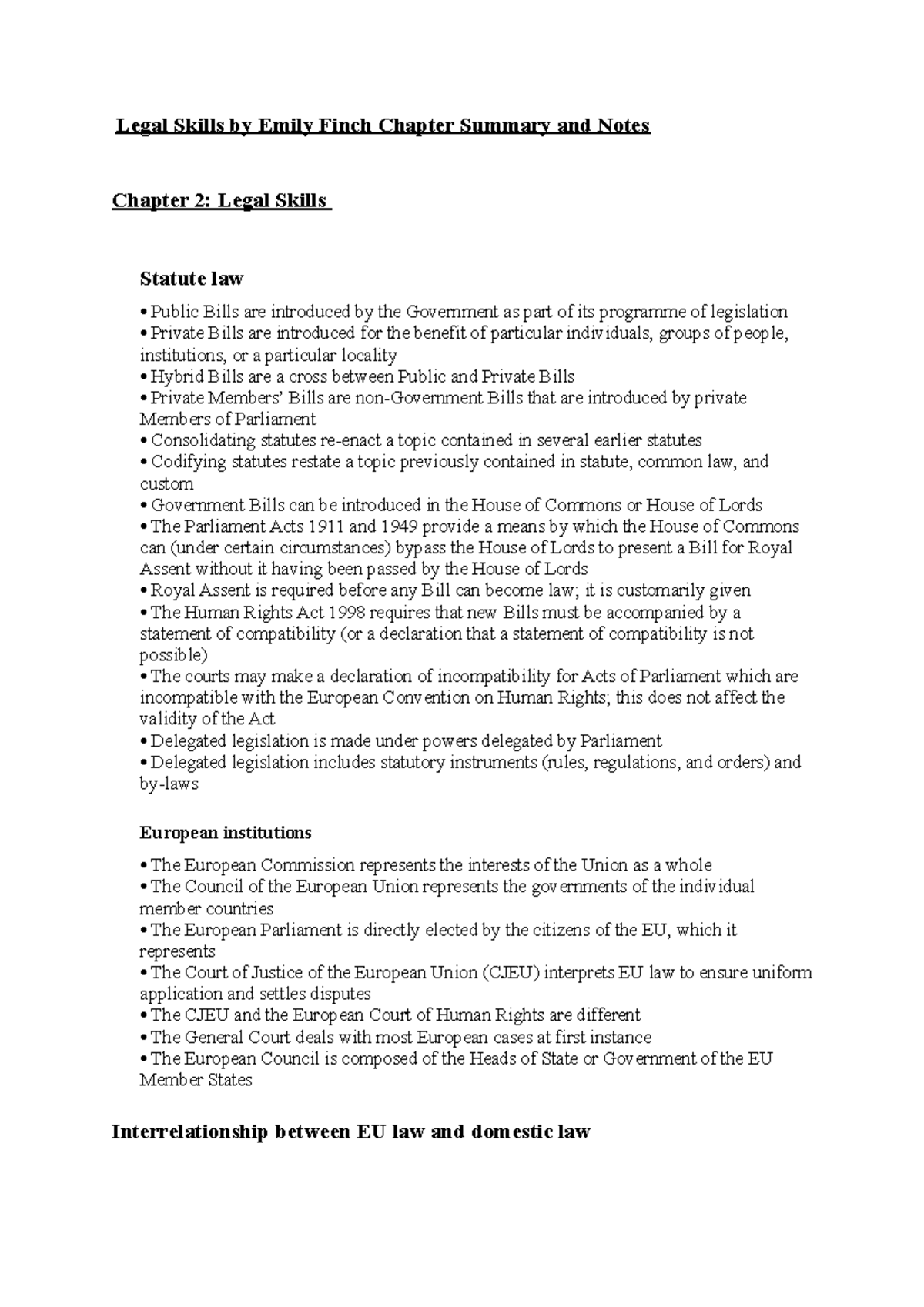 Legal Skills by Emily Finch Chapter Summary and Notes - gov website ...