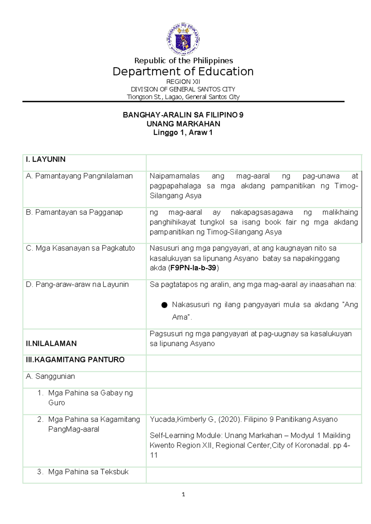 Week 1, day 1 - Republic of the Philippines Department of Education ...