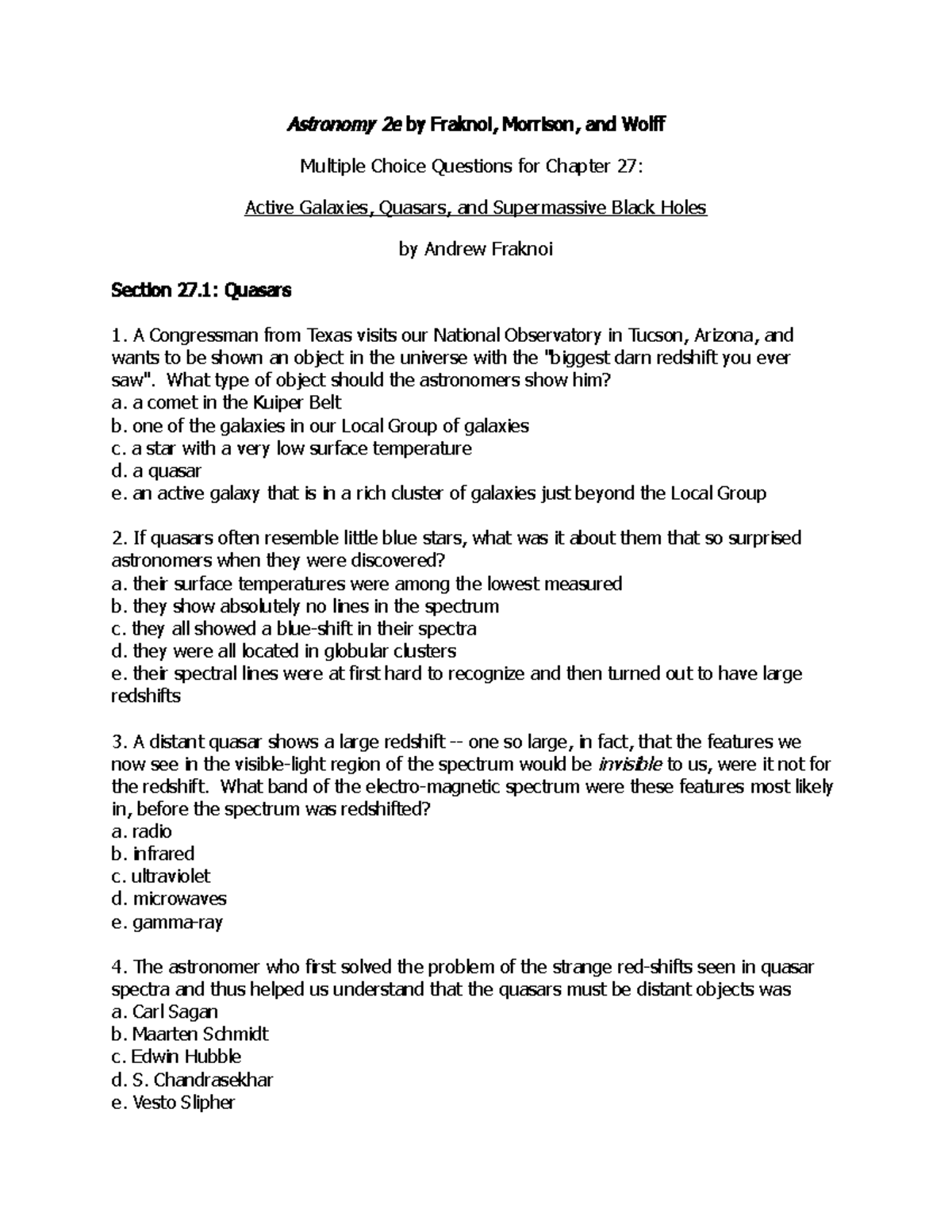 OS Astronomy 2e Test Bank Chapter 27 - Astronomy 2 e by Fraknoi ...