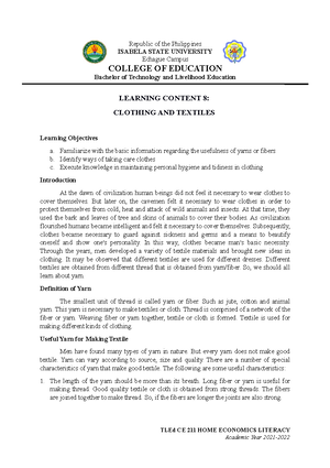 LM#2 HOME Economics Literacy - Republic of the Philippines ISABELA STATE UNIVERSITY Echague ...