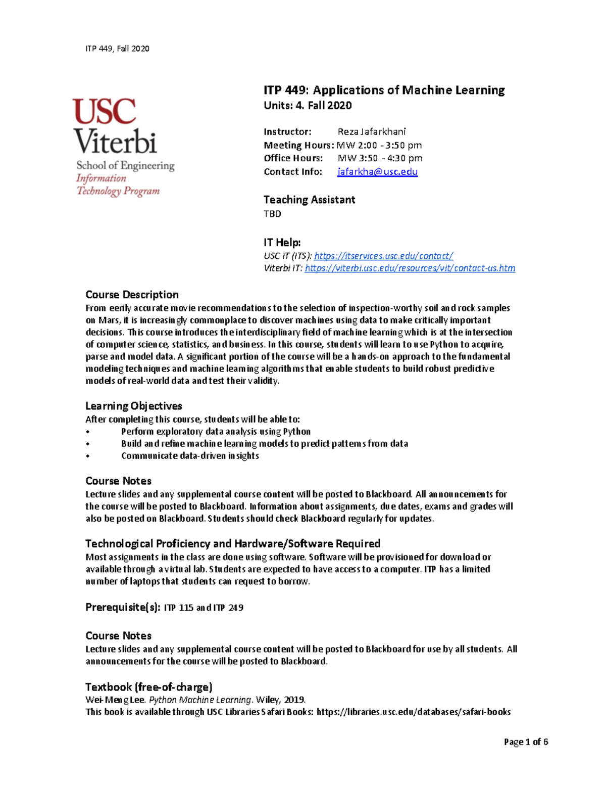 ITP449 Syllabus - SUM - CSCI561 - USC - Studocu