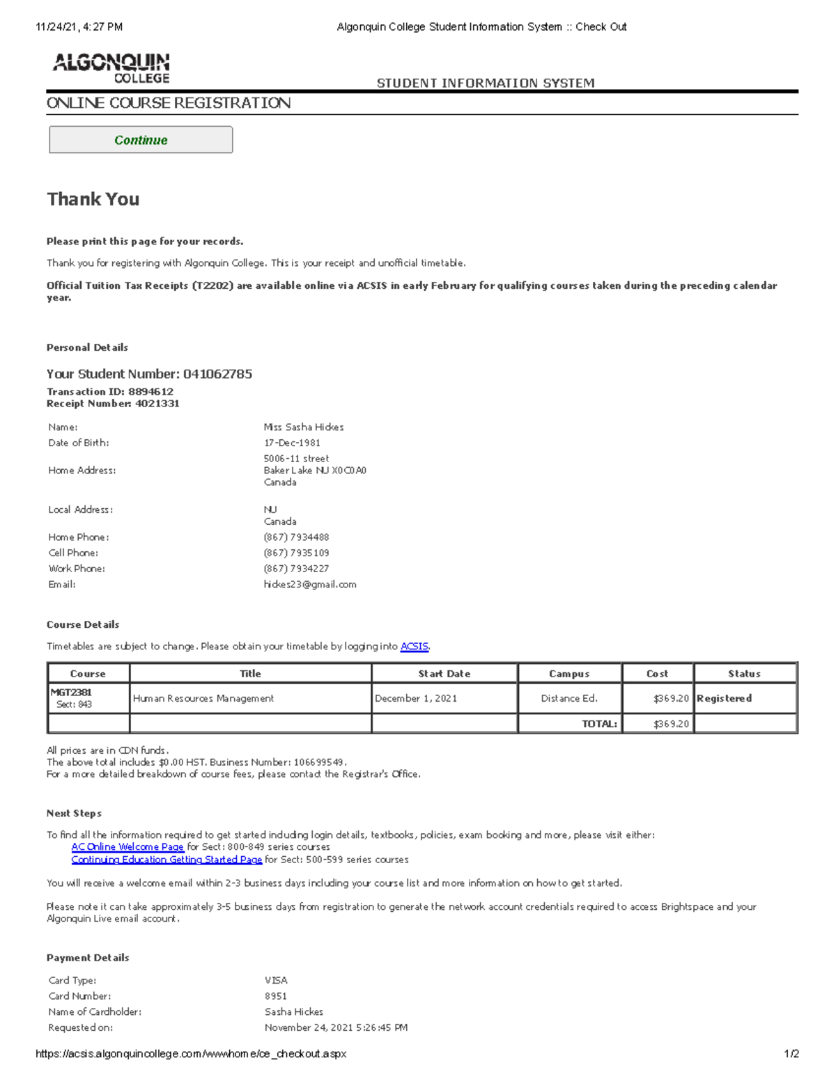 Algonquin College Student Information System Check Out ...