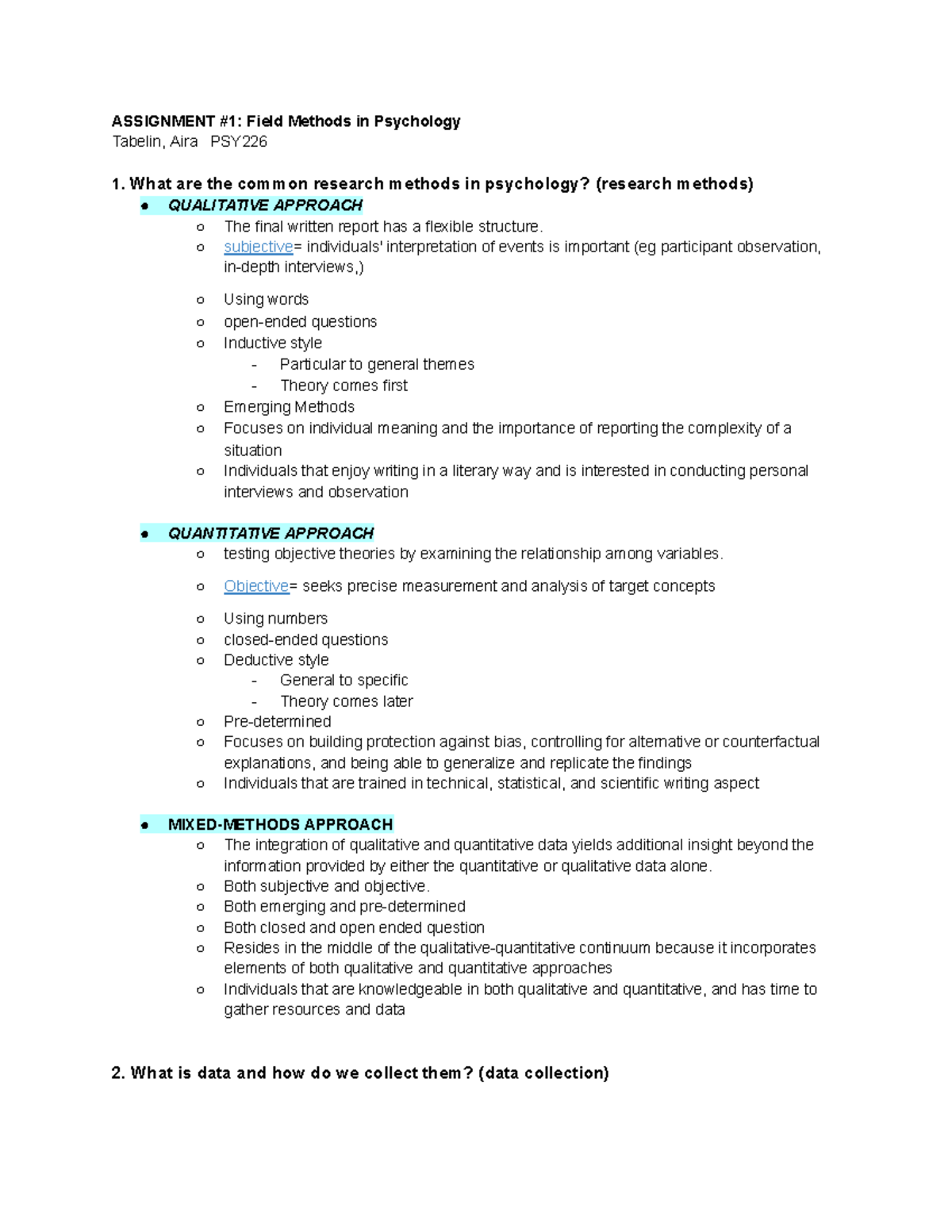 Assignment #1 Field Methods in Psychology - ASSIGNMENT #1: Field ...
