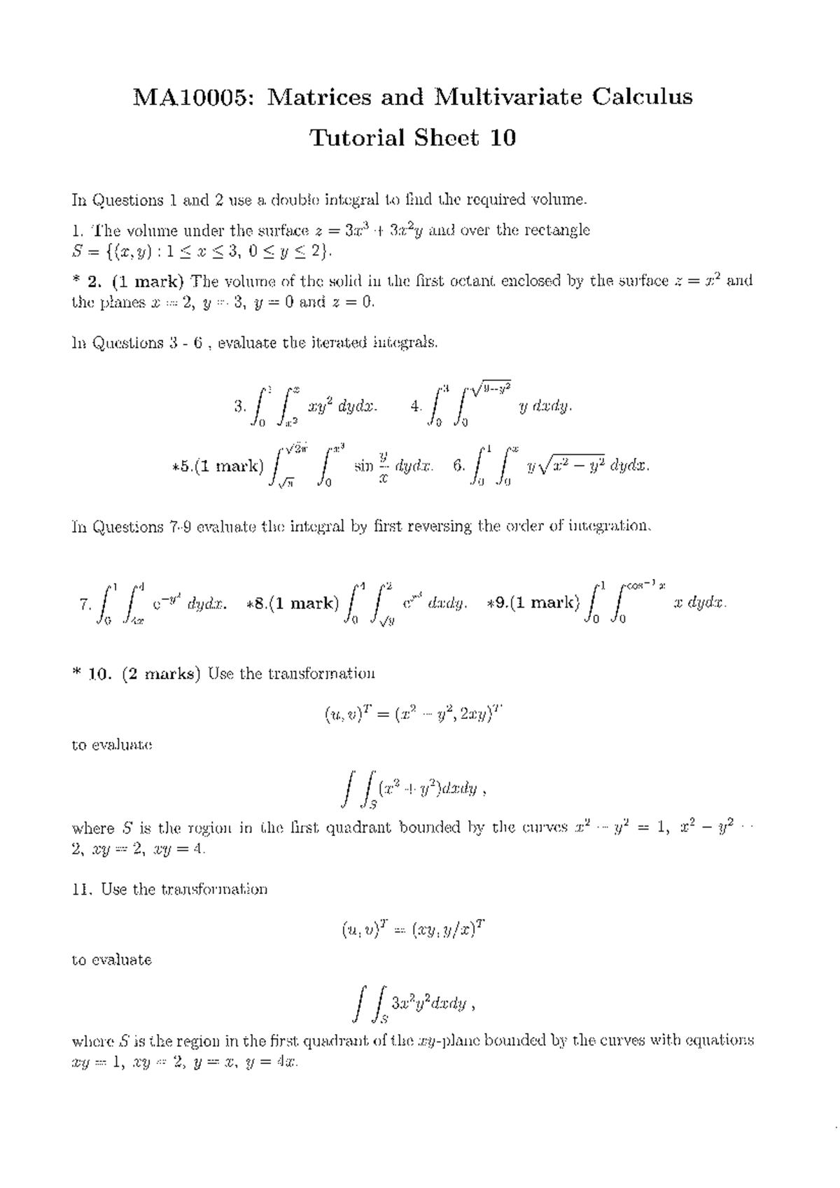 MA50181 2008-2009 Problem Sheet 10 - Solutions - MA10005: Matrices and Multivariate Calculus ...