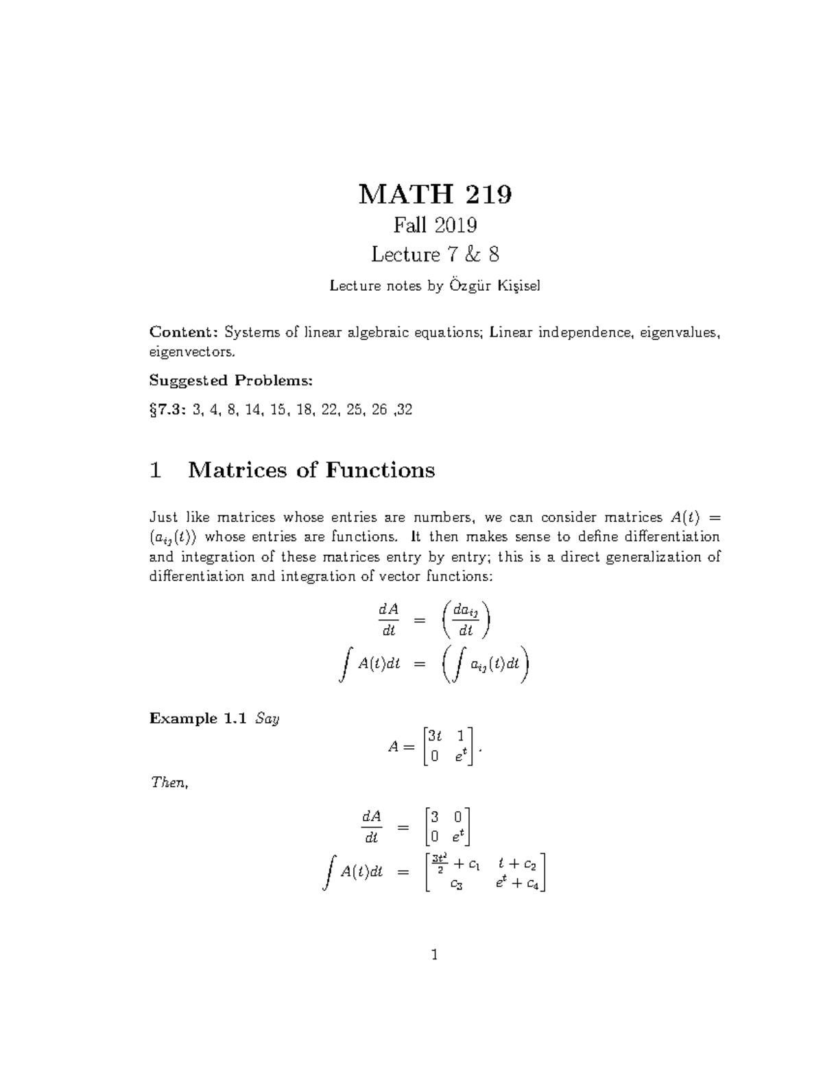 MATH219 Lecture 7 8 - dif - MATH 219 Fall 2019 Lecture 7 & 8 Lecture ...