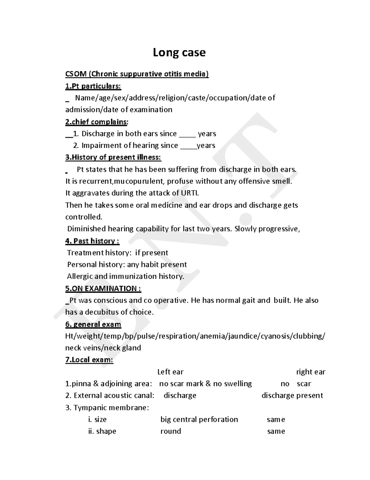 Long case ENT - ENT longcases in breif - Long case CSOM (Chronic ...