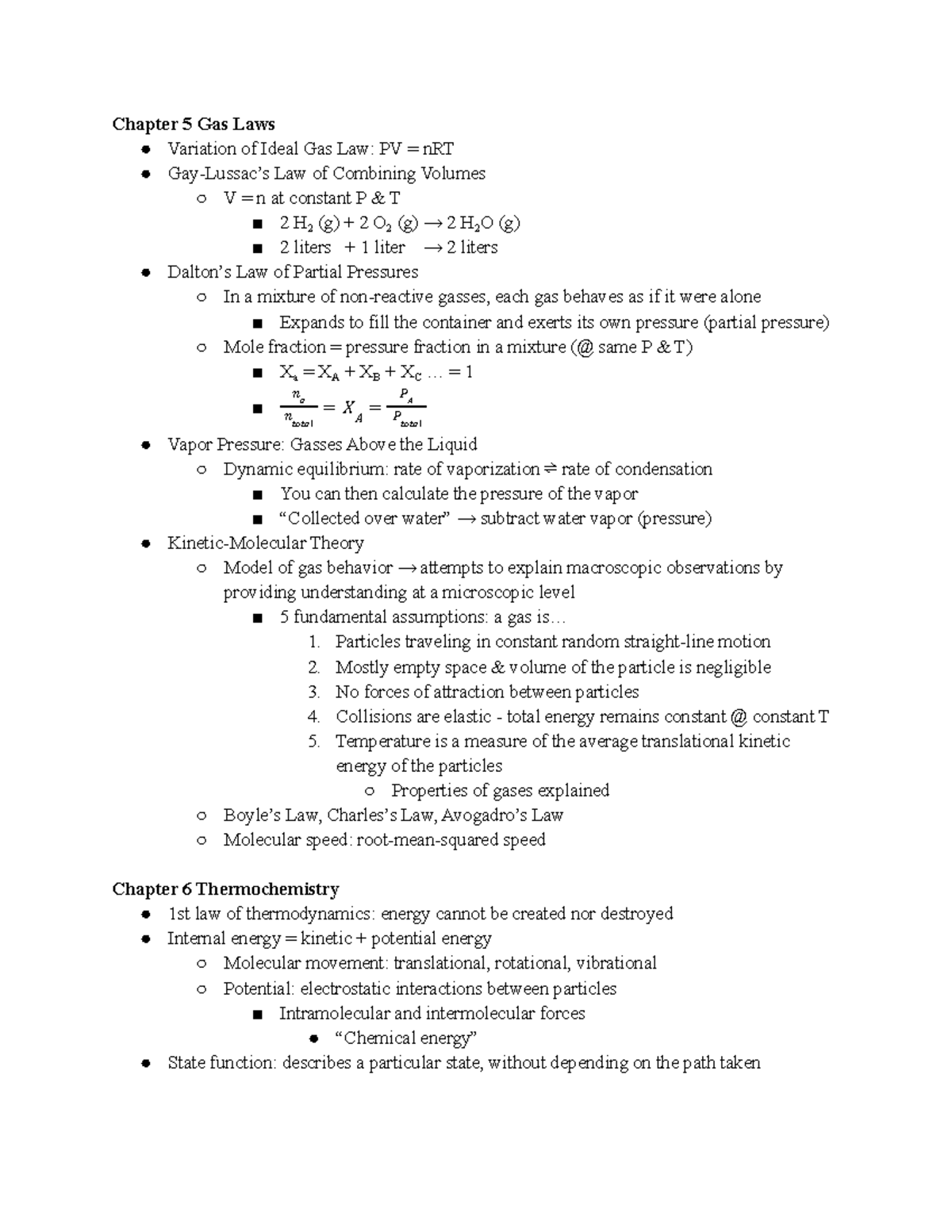 CHEM-11A Notes 5-6 - Chapter 5 Gas Laws Variation of Ideal Gas Law: PV ...