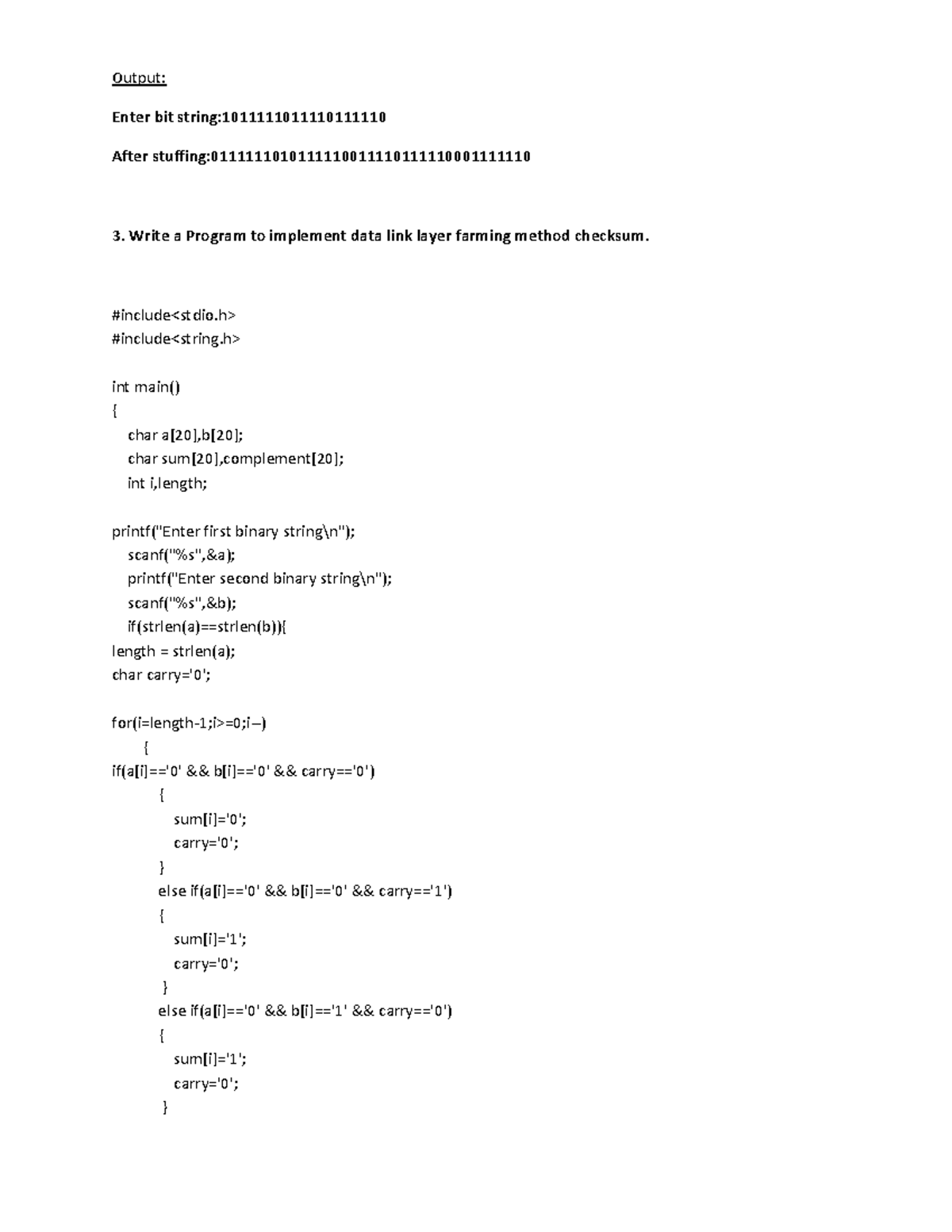 Cn Lab 2 No Mentions Output Enter Bit String After Stuffing 3 Write A Program To