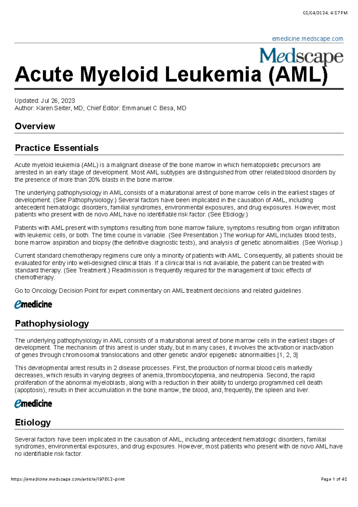 AML - haematological malignacies - emedicine.medscape Acute Myeloid ...