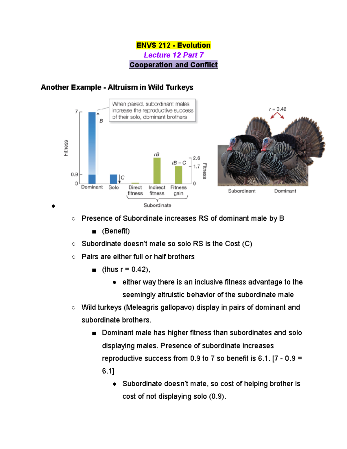 ENVS 212 Lecture 12 Part 7 - Spring 2020 - ENVS 212 - Evolution Lecture 12 Part 7 Cooperation ...