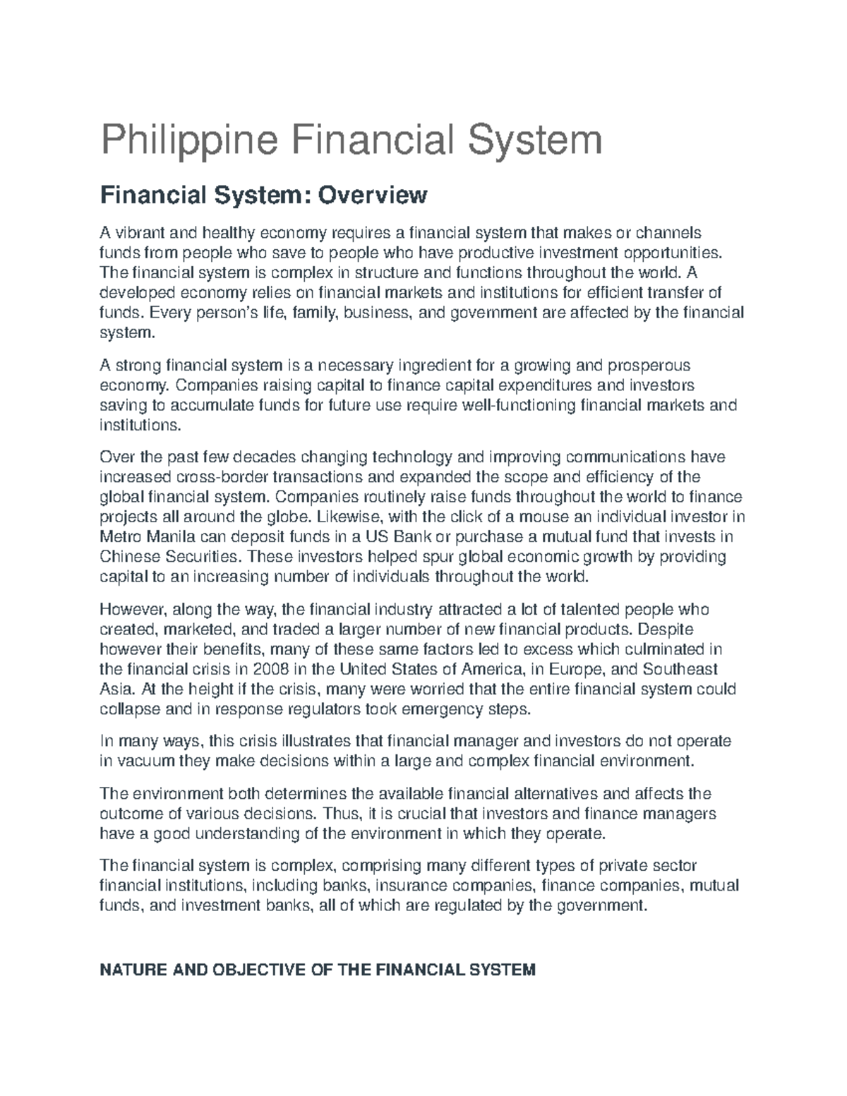 Philippine Financial System Phi Lippi Ne Financi Al Syst Em Financial