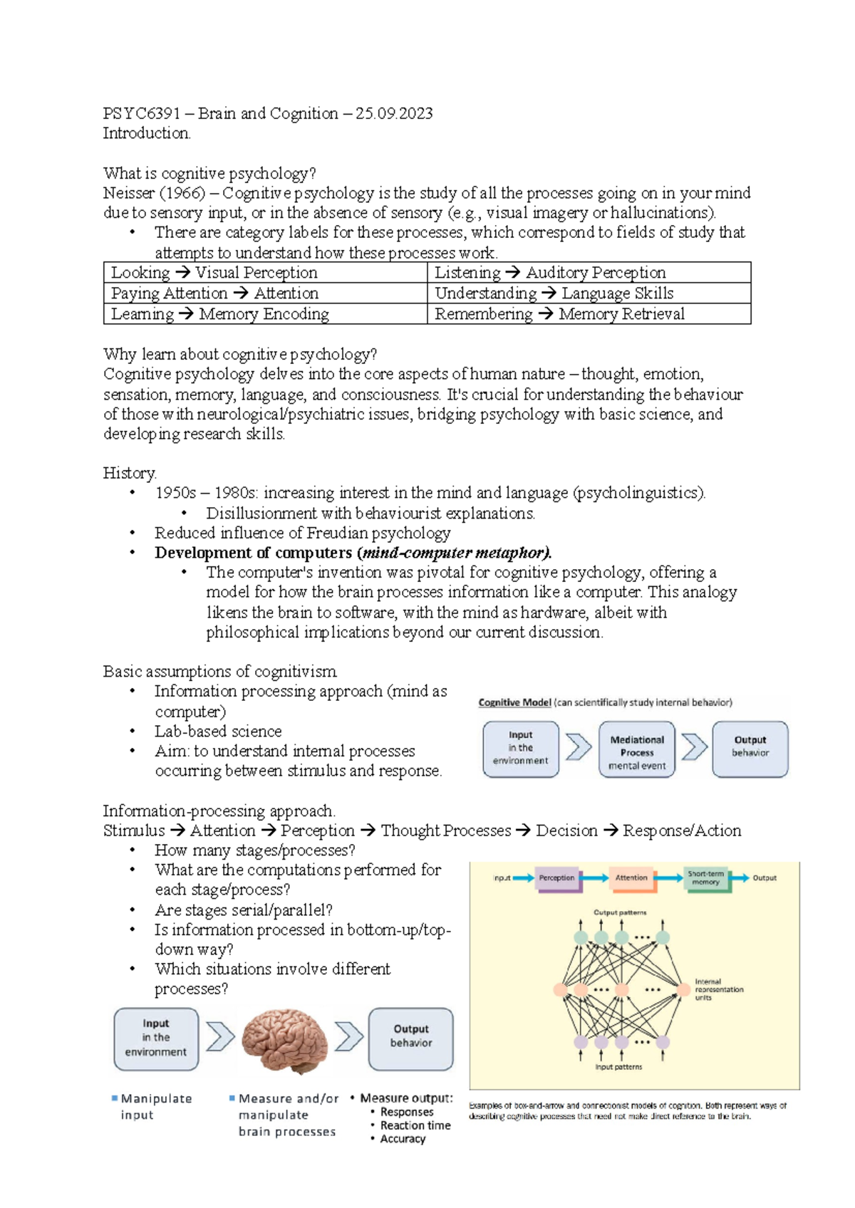 Introduction to Brain and Cognition - PSYC6391 – Brain and Cognition ...
