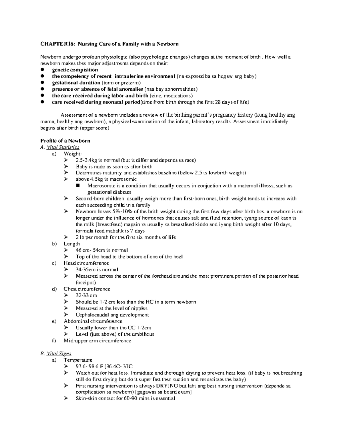 Nursing Notes - CHAPTER18: Nursing Care of a Family with a Newborn ...