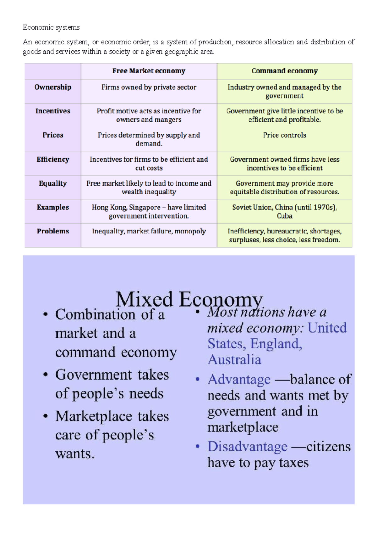 Economic Structures 11 - Economic systems An economic system, or ...