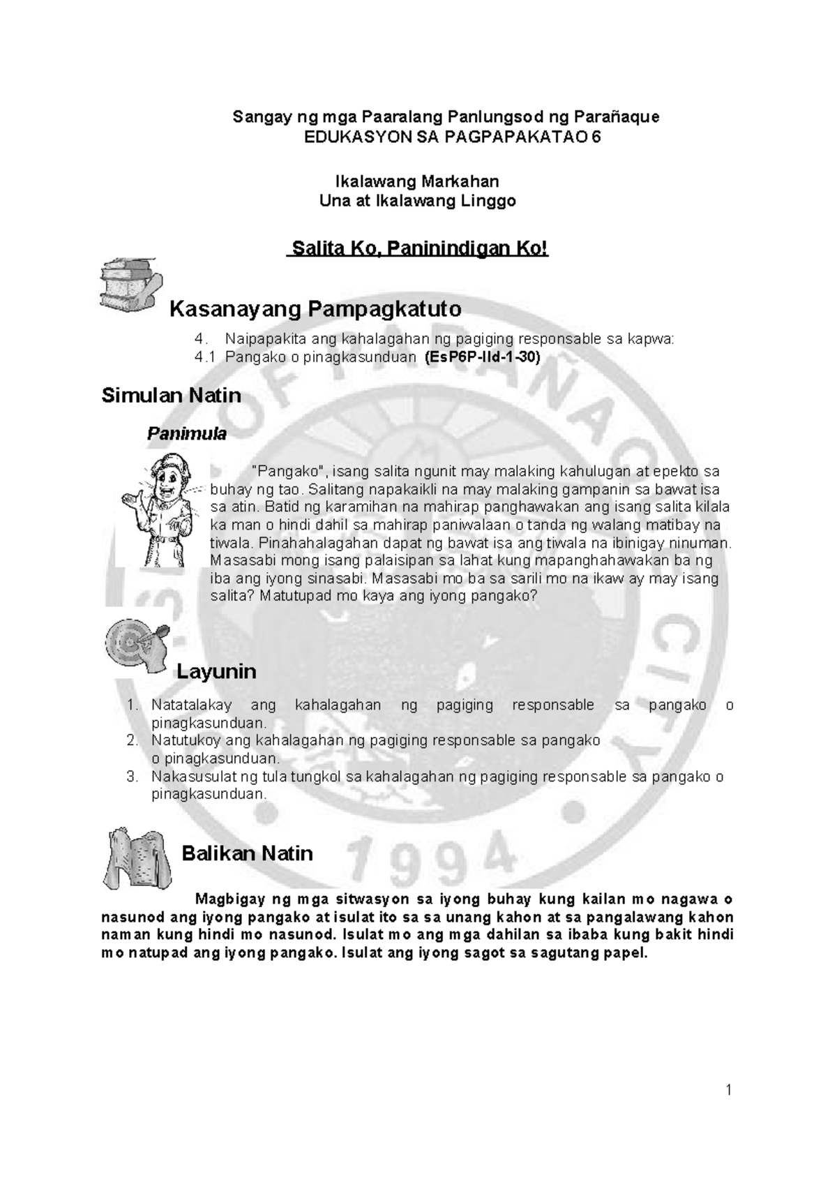 ESP Grade 6 Quarter 2 Module 1 Week-1-and-2 - Mg a Sangay ng mga ...