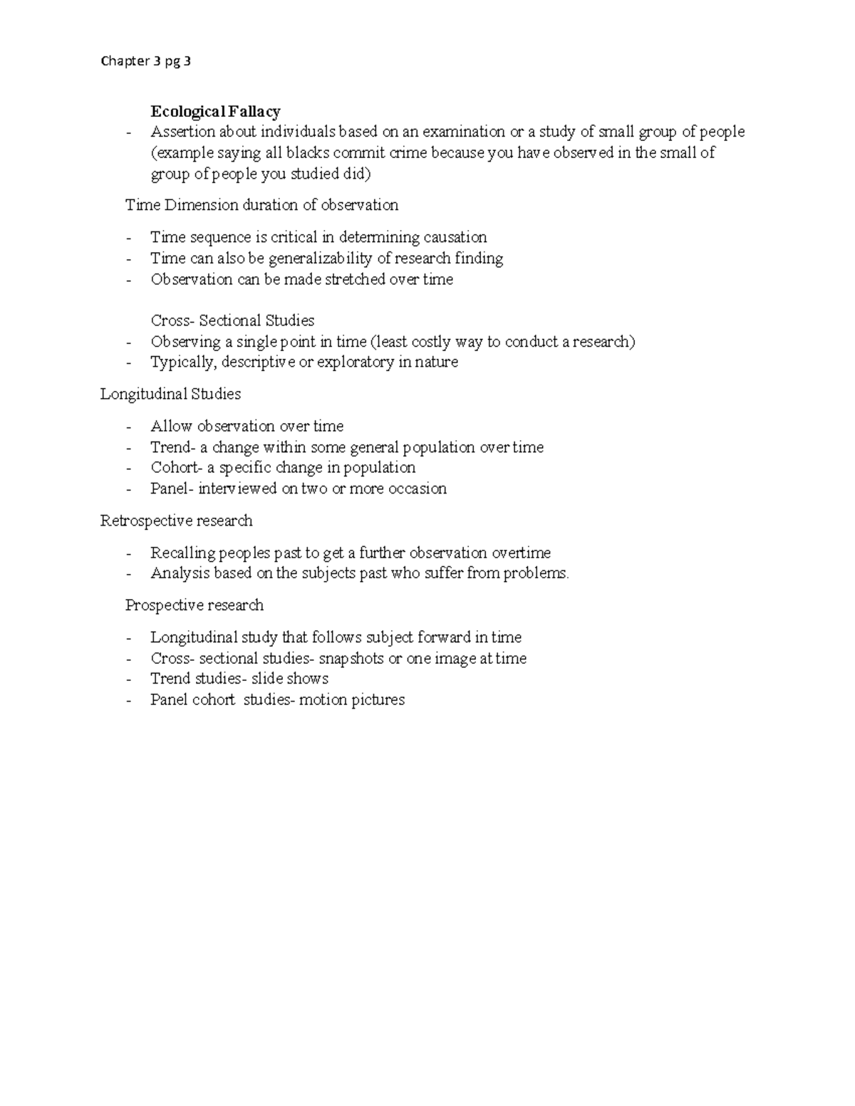 Chapter 3 pg 3 - General issues in research Design - Chapter 3 pg 3 Ecological Fallacy Assertion ...