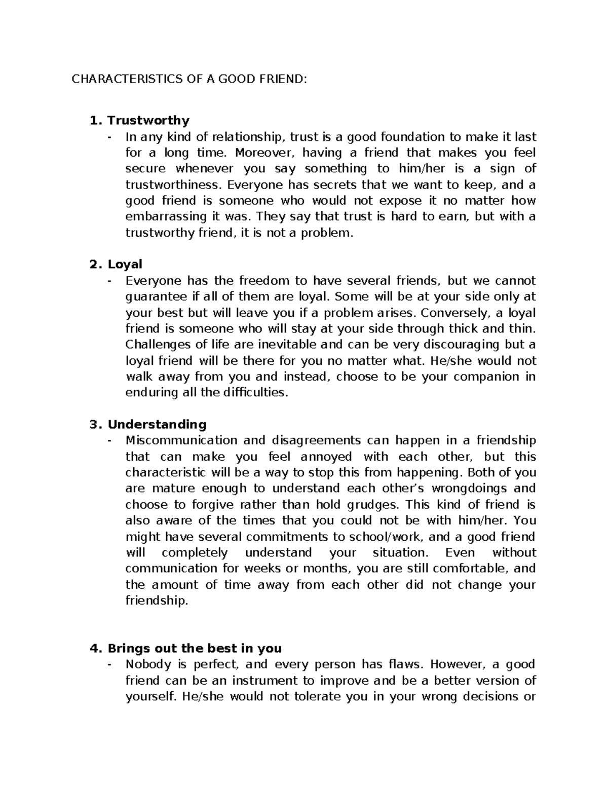 Qualities of a Good Friend - CHARACTERISTICS OF A GOOD FRIEND ...