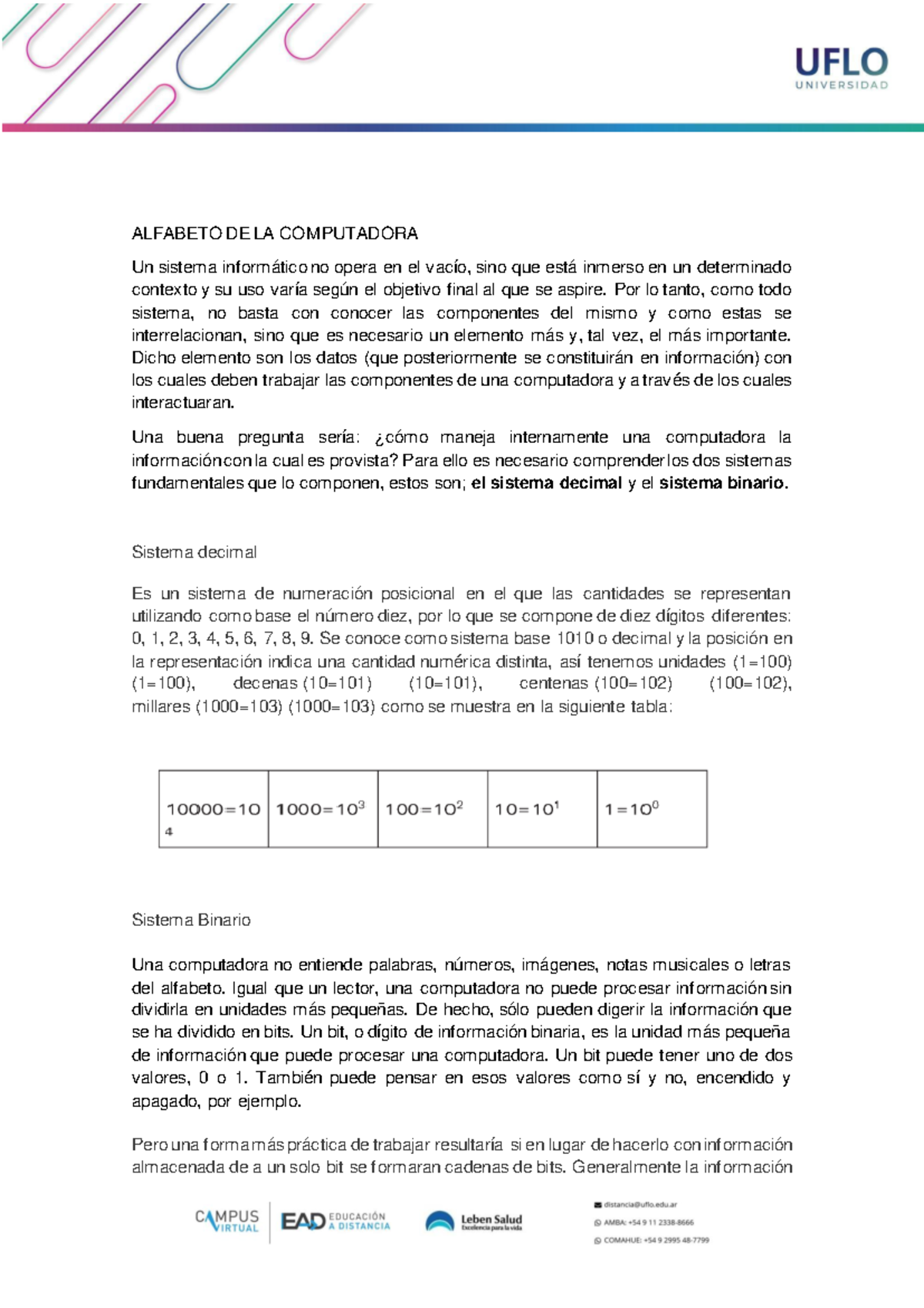 Clase 2 informatica - lenguaje de la computadora - ALFABETO DE LA COMPUTADORA Un sistema ...