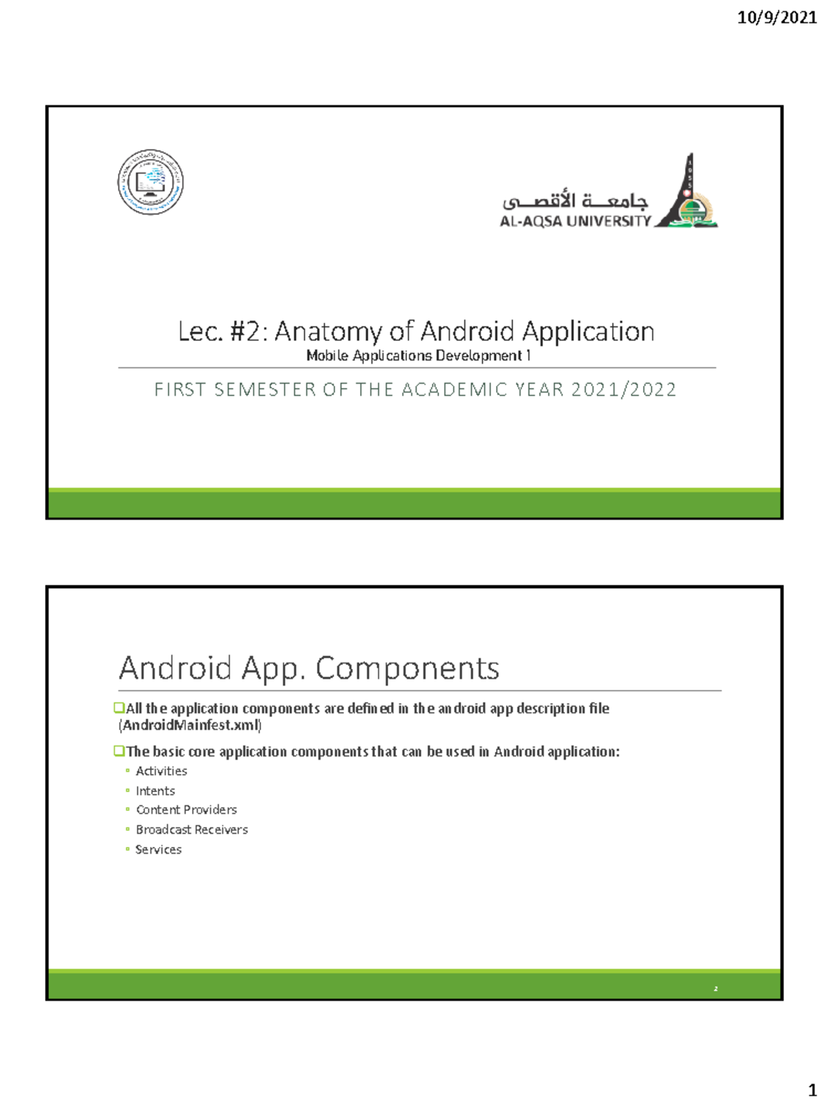 Session 2 - www - Lec. #2: Anatomy of Android Application Mobile ...