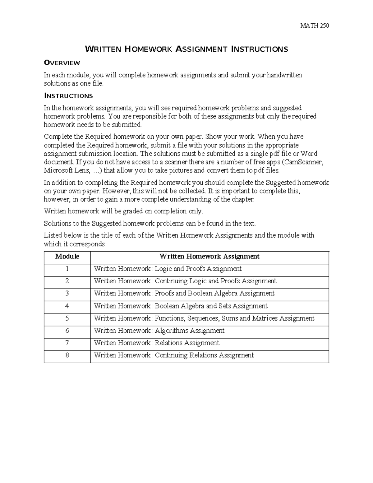 Written Homework Assignment Instructions - MATH 250 WRITTEN HOMEWORK ...