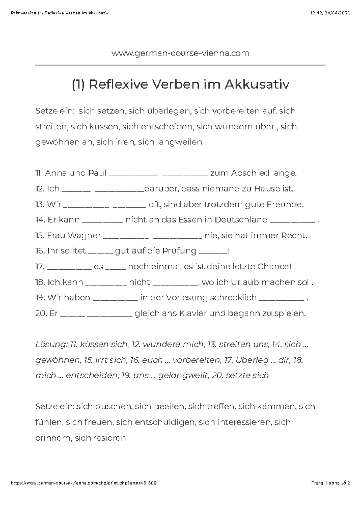 Printversion (1) Reflexive Verben im Akkusativ - Printversion (1 ...