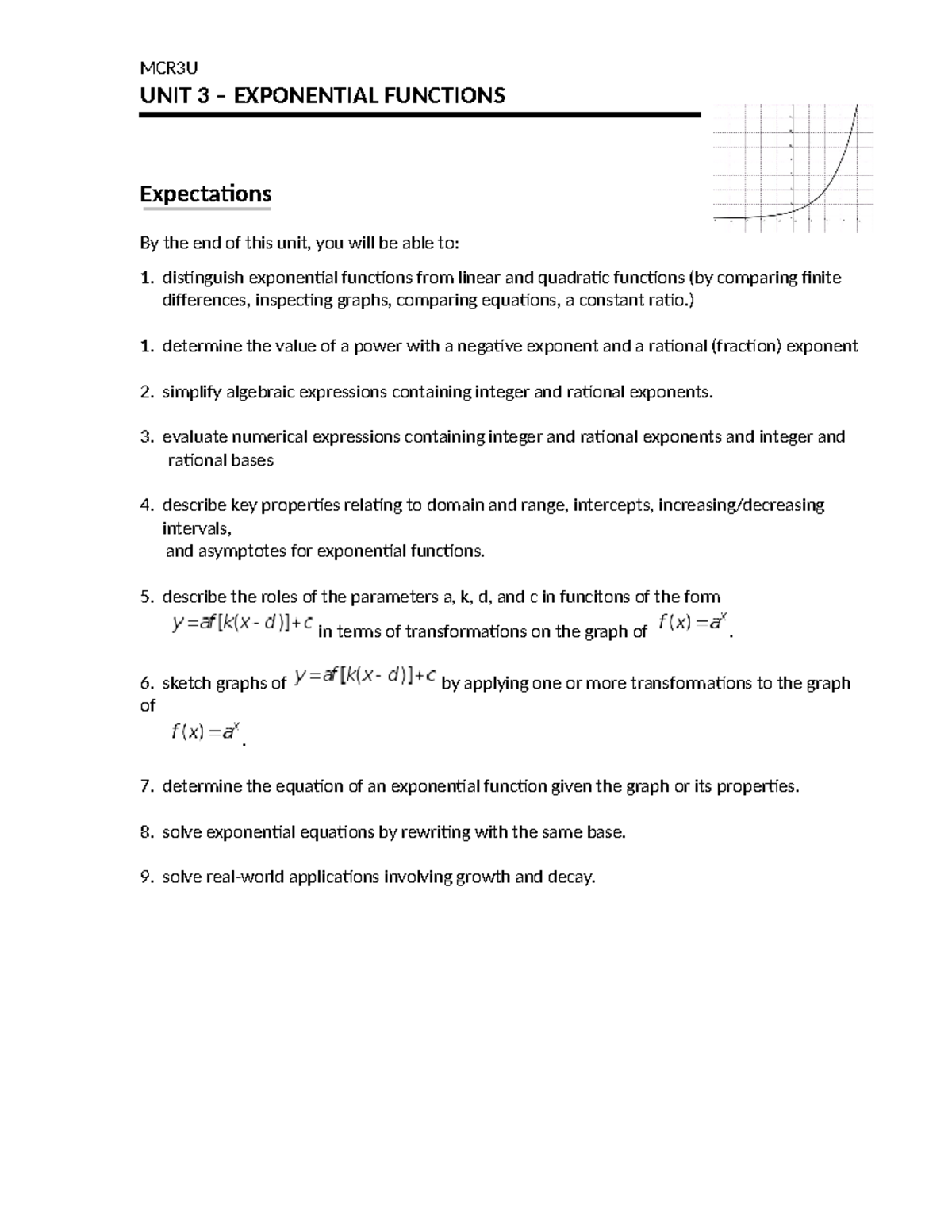 Lesson 0 unit objectives and homework 2016 1 - MCR3U UNIT 3 ...