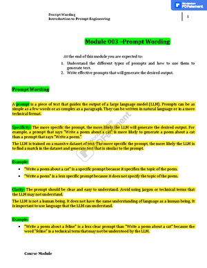 Prompt Engr - Module 5 - Introduction to Prompt Engineering 1 Module 005 – Bard At the end of ...