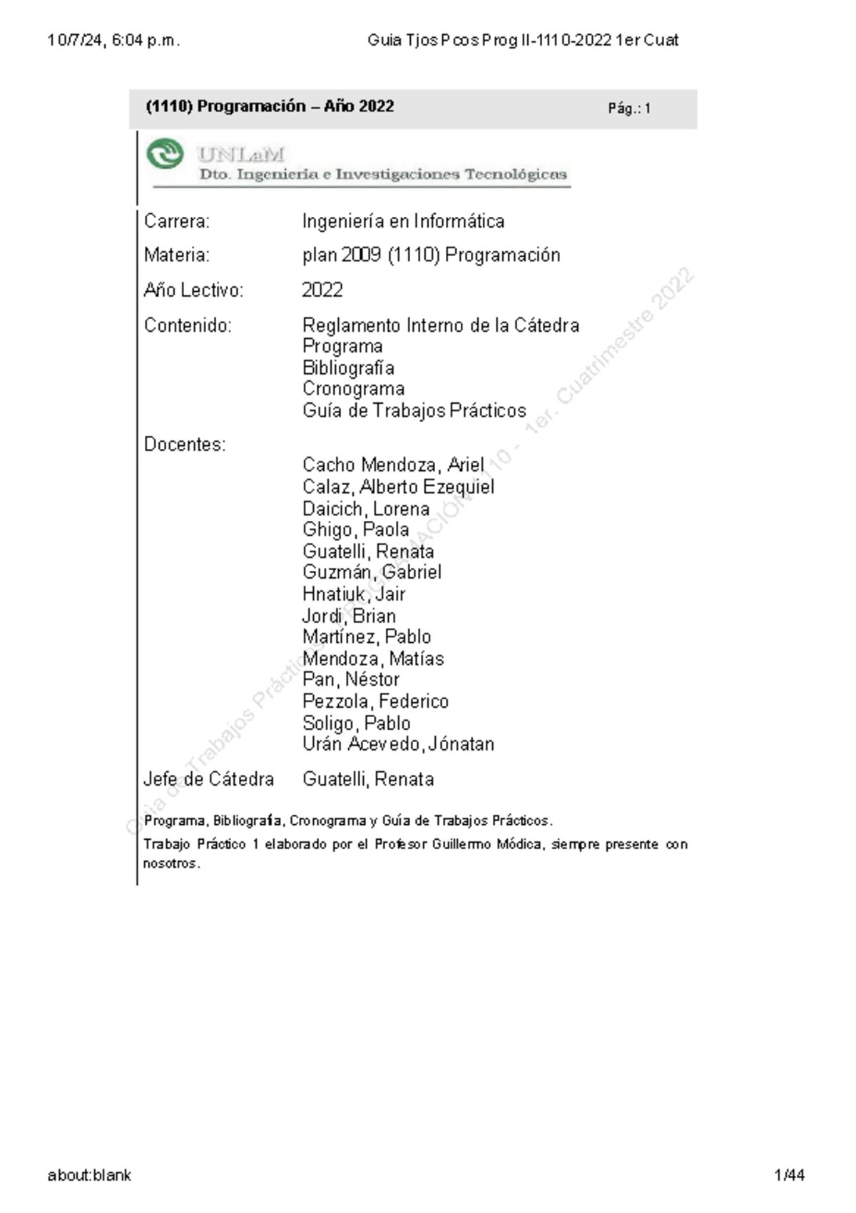 Guia Tjos Pcos Prog II-1110-2022 1er Cuat - (1110) Programación – Año 2022 Pág.: 1 Carrera ...