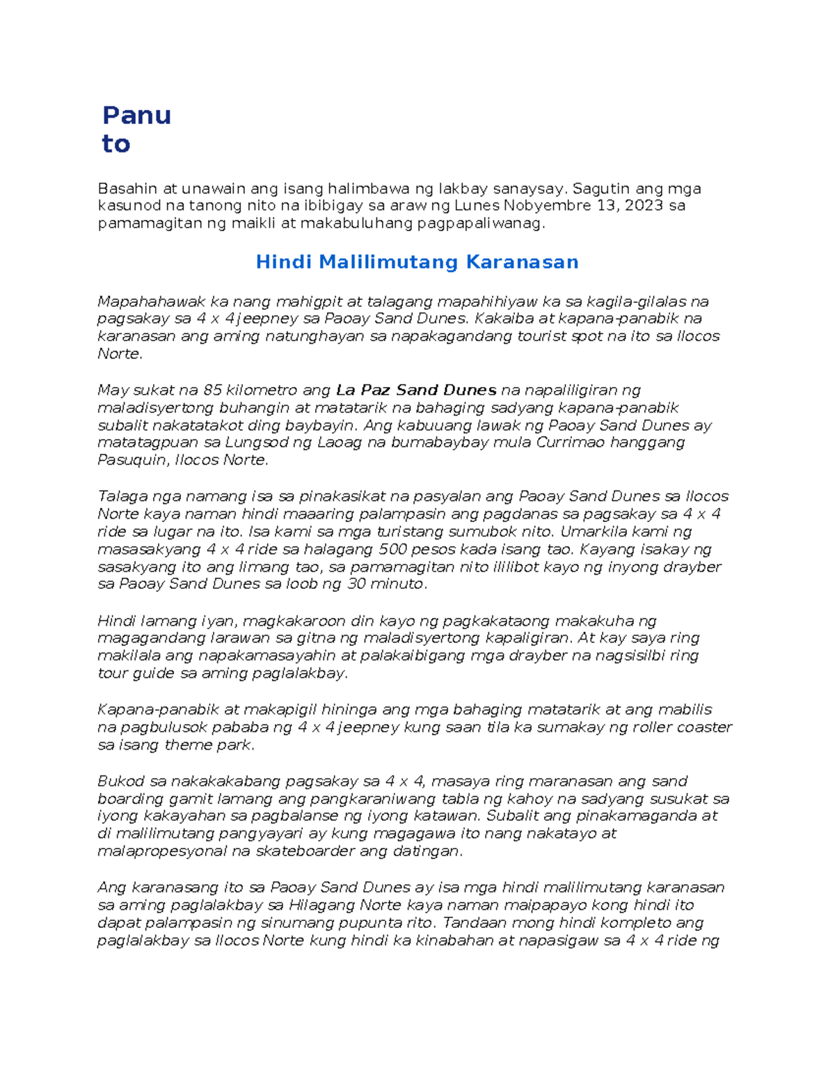 Gawain; Lakbay-Sanaysay - Panu to Basahin at unawain ang isang halimbawa ng lakbay sanaysay ...