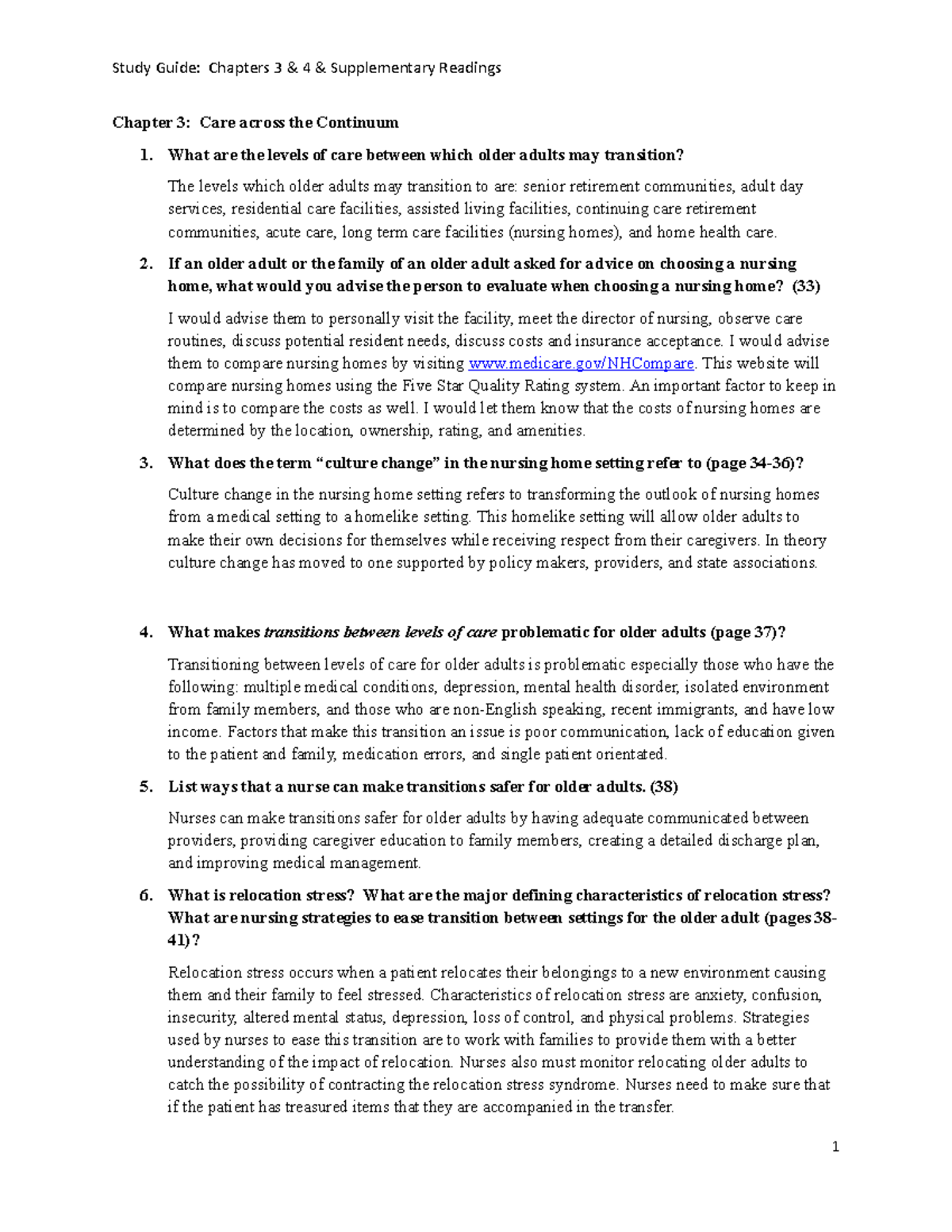 Chapters 3-4 Assignment - Study Guide: Chapters 3 & 4 & Supplementary ...