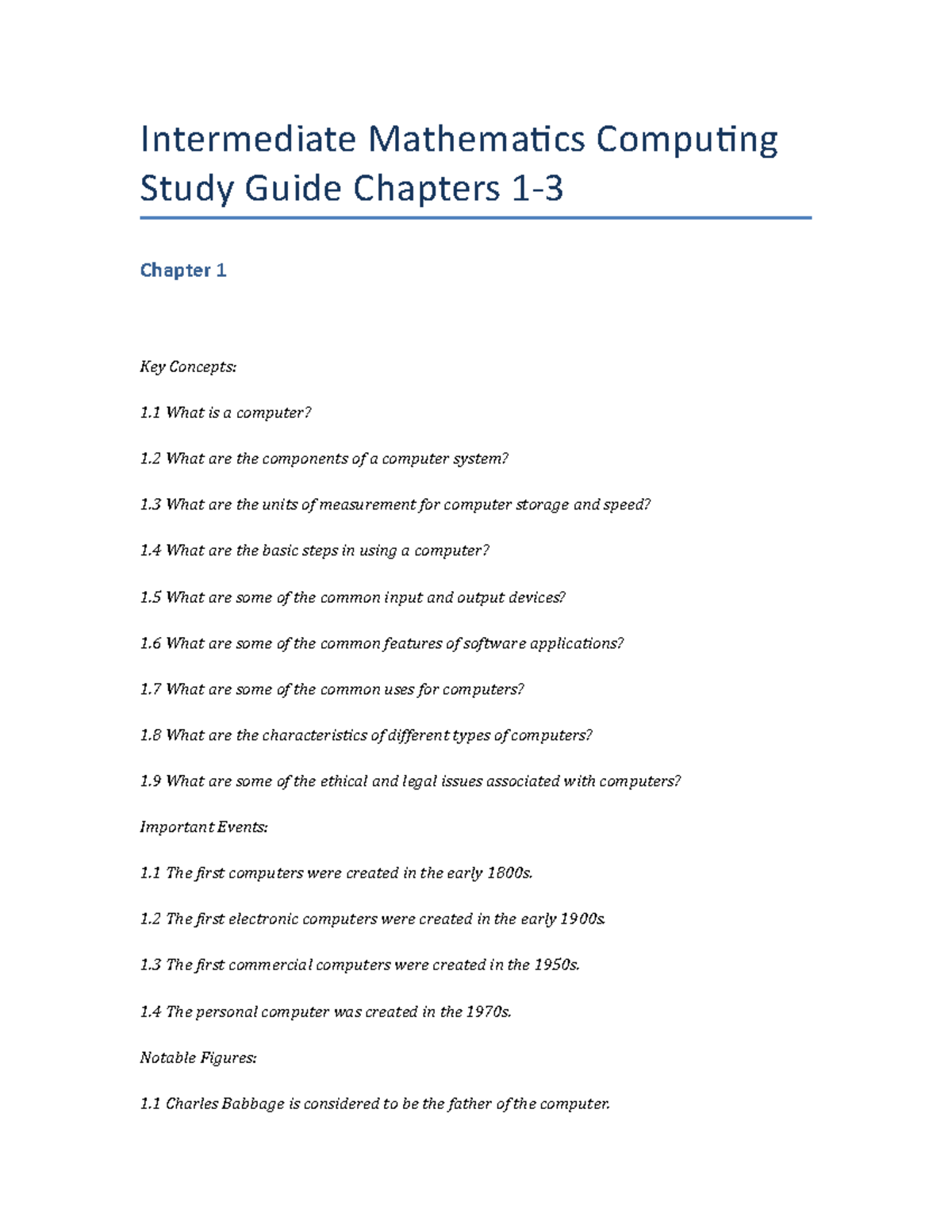 Intermediate Mathematics Computing Study Guide Chapters 1-3 - Intermediate Mathematics Computing ...