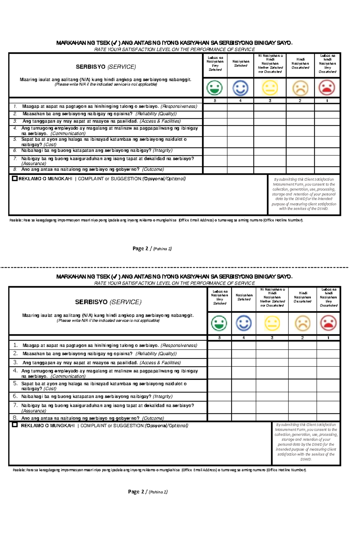 Survey FORM 8x13 LONG SIZE Paper - MARKAHAN NG TSEK ( ) ANG ANTAS NG ...
