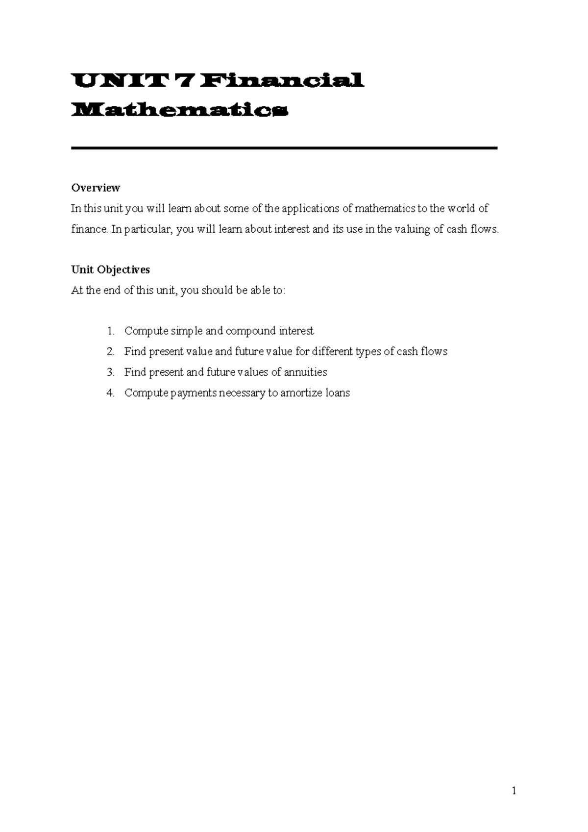 UNIT 7 Financial Math - matt1044 - UNIT 7 Financial Mathematics - Studocu