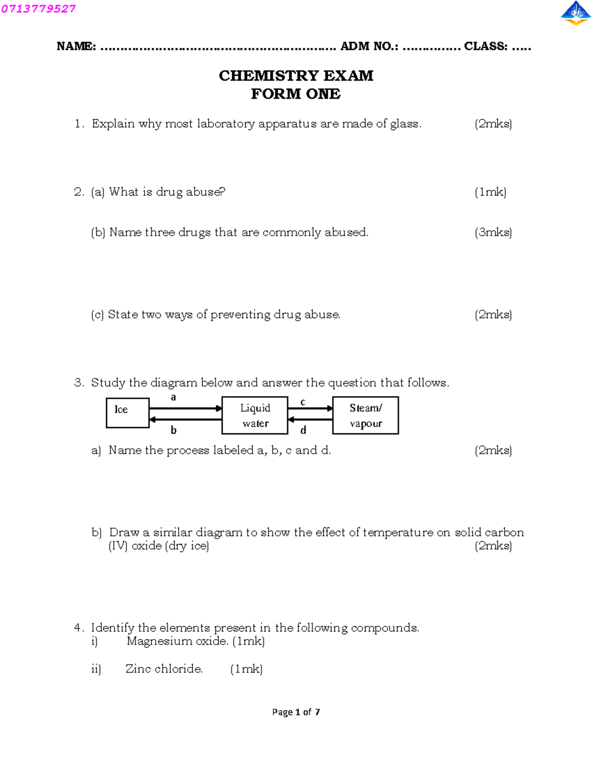 CHEM F1 QS - chem form 1 questions - NAME: - Studocu