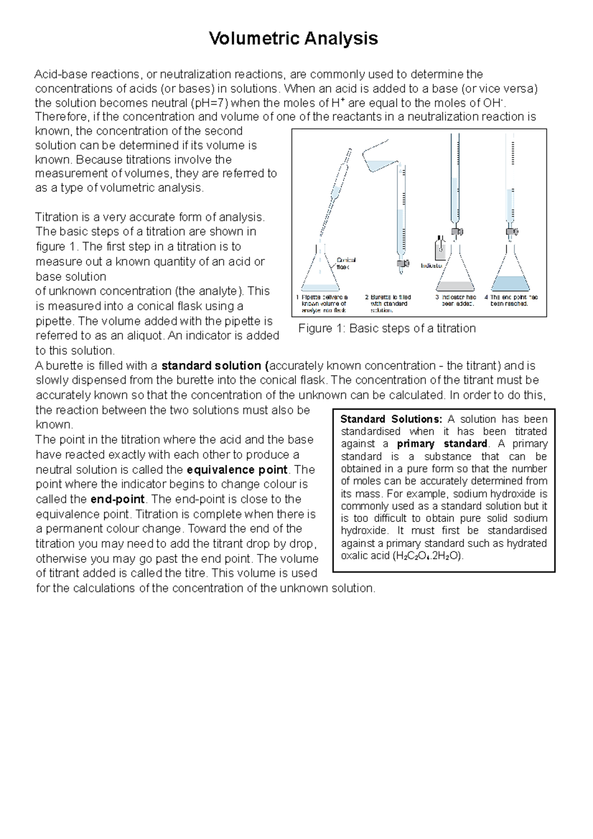 Volumetric Analysis - QCAA - Volumetric Analysis Acid-base reactions ...