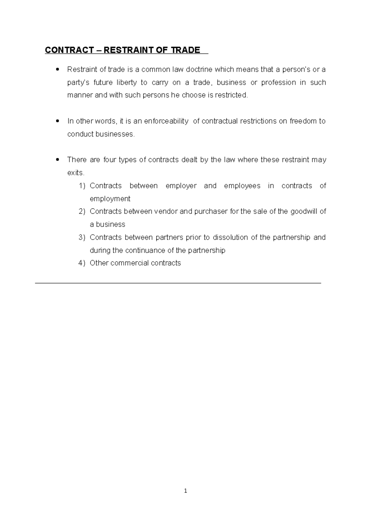 Contract - Restraint of Trade - CONTRACT – RESTRAINT OF TRADE Restraint ...