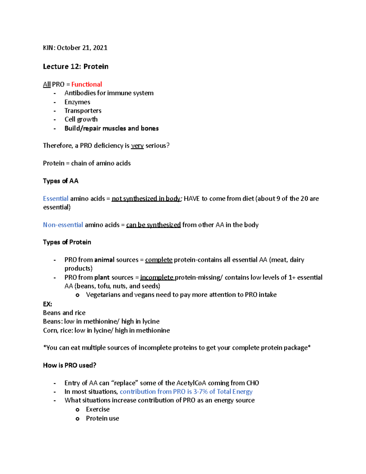 KINesiology 100 lecture notes - KIN: October 21, 2021 Lecture 12 ...