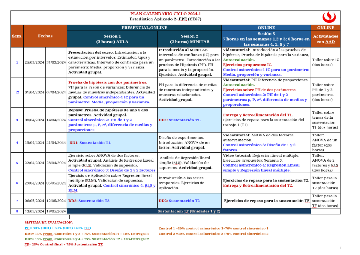 Plan Calendario 202401-A - Economia para la gestion - Studocu