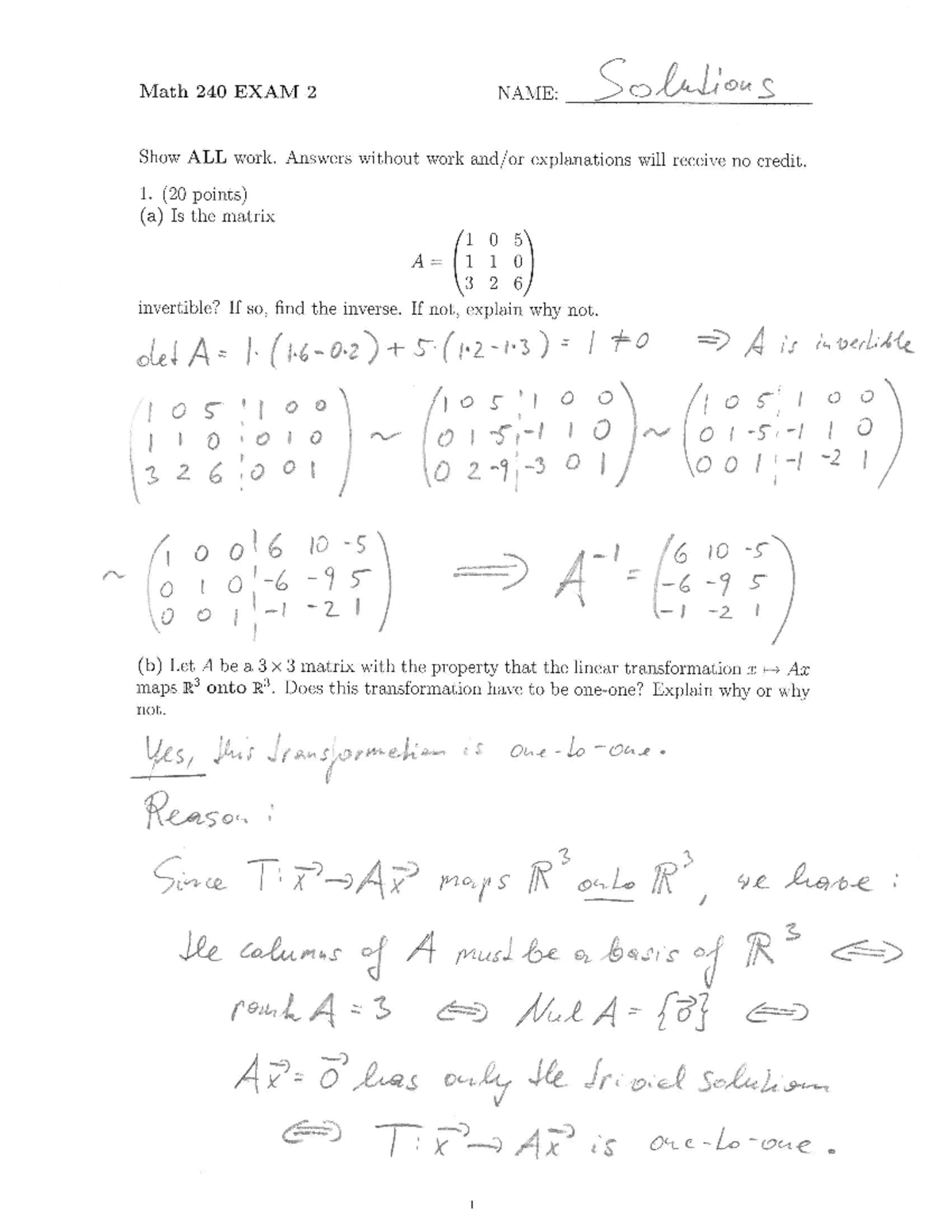 Practice Midterm 2 - Solutions - 3 Math 240 EXAM 2 NAME: _S OM S Show ...