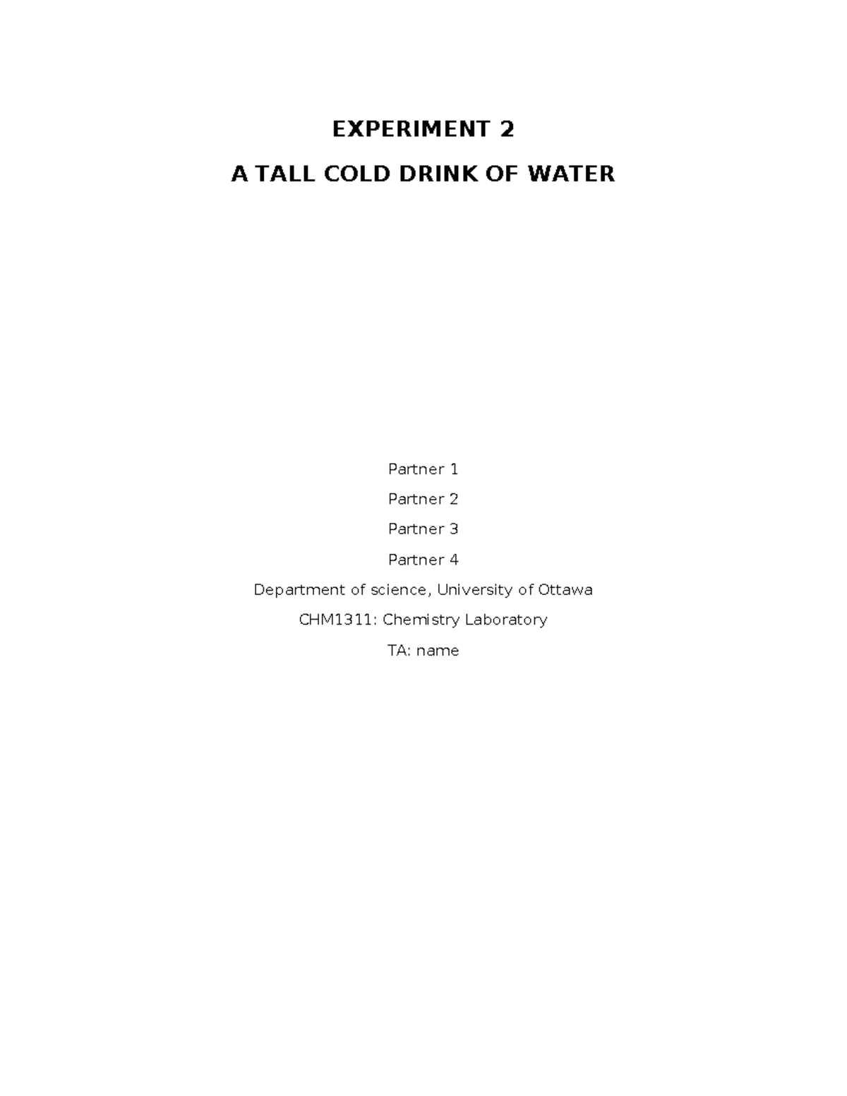 Experiment 2: A tall cold drink of water - EXPERIMENT 2 A TALL COLD ...