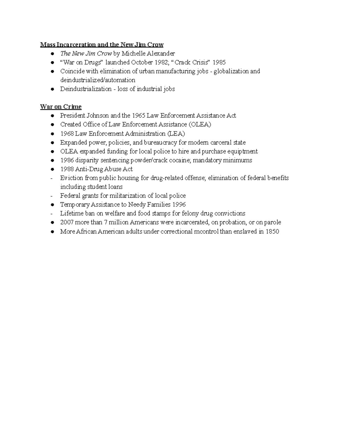 BLS 100 01 Systemic Racism - Mass Incarceration and the New Jim Crow ...